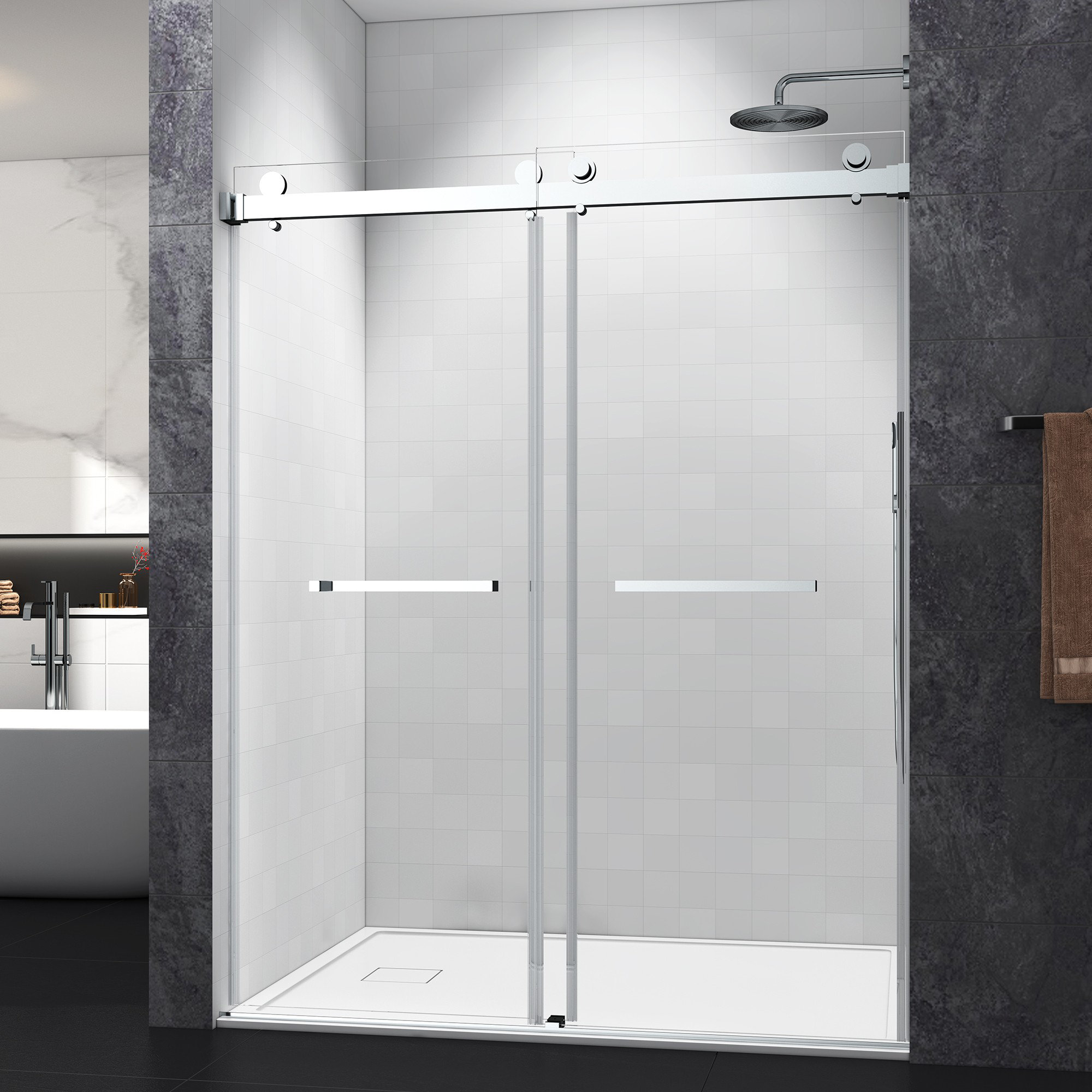 RAY'S RUGS & FLOORING LLC 57-60 "Wx 76"H Frameless Double Sliding Shower Door | Wayfair